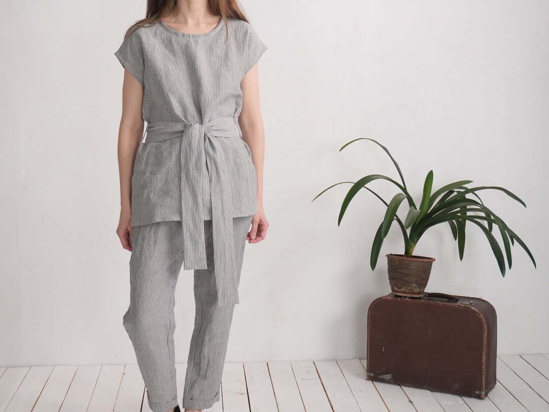 Linen Pantsuit. Linen Workwear. Linen Blouse and Pants Set. - Etsy