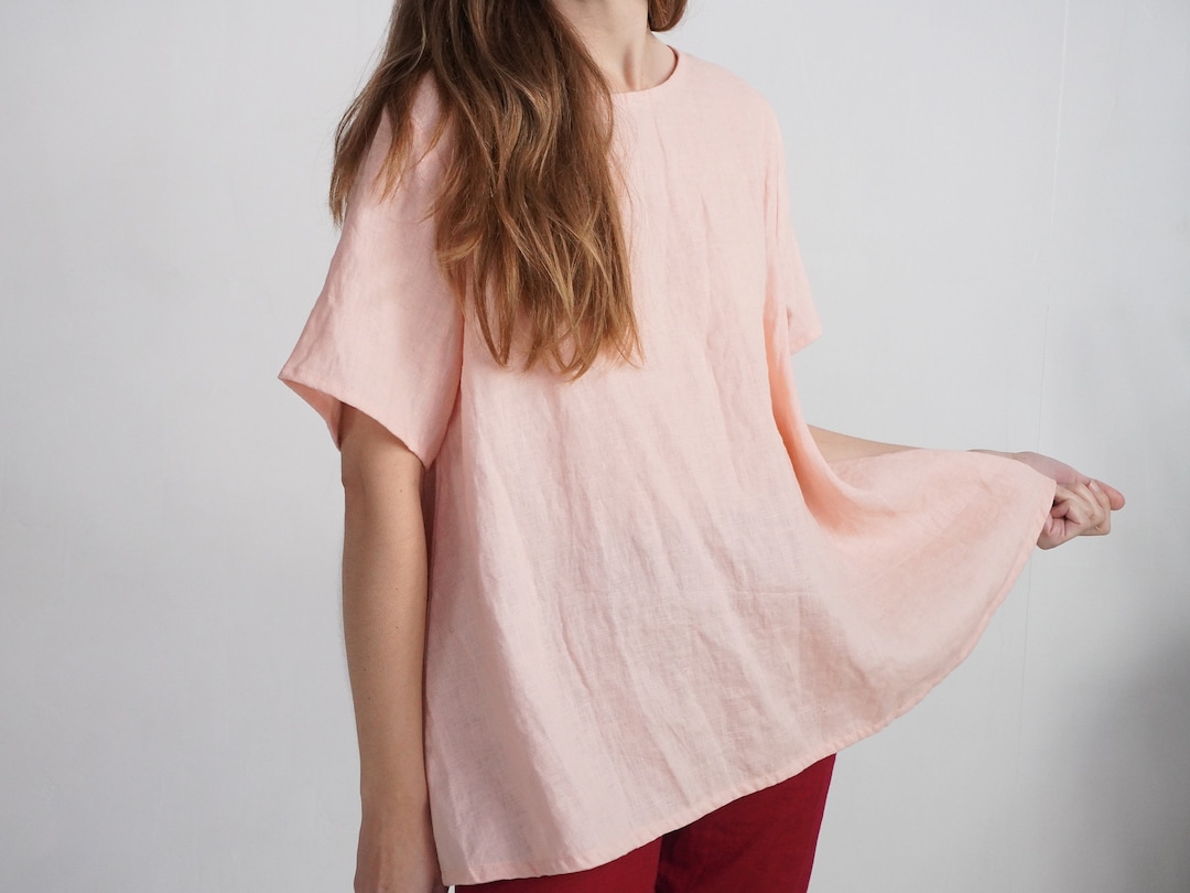 Flowy Linen Blouse. Softened Linen Blouse. Short Sleeve Blouse ...