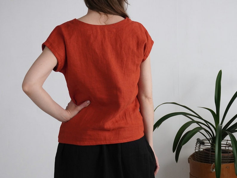 Linen Simple V-neck Top. Soft Linen Top. Washed Linen Blouse. Classic ...