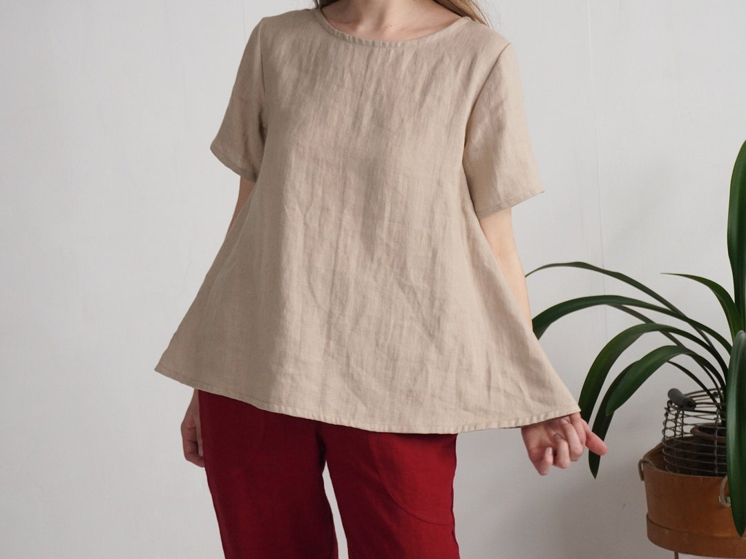 Flowy Linen Blouse. Softened Linen Blouse. Short Sleeve Blouse ...