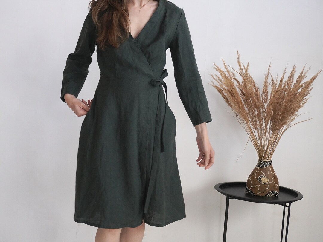 Wrap Linen Dress With Long Sleeves. Midi Wrap Linen Dress. Mother of ...