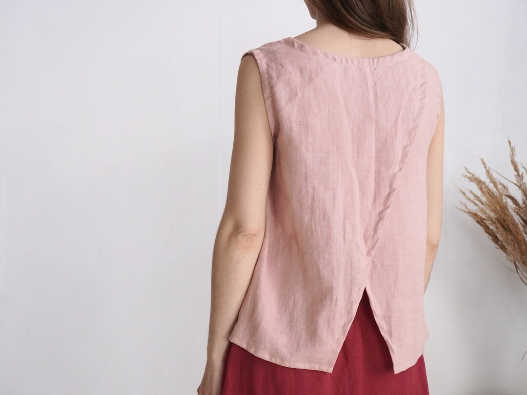 Linen Sleeveless Split Back Blouse. Washed Linen Top. Linen Top With ...