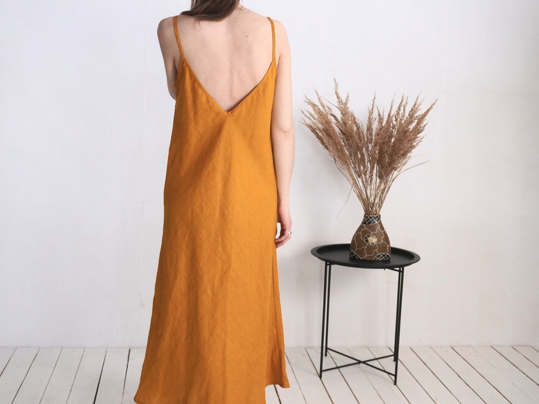 Open Back Linen Strap Dress. Deep V Back Linen Dress. Linen - Etsy