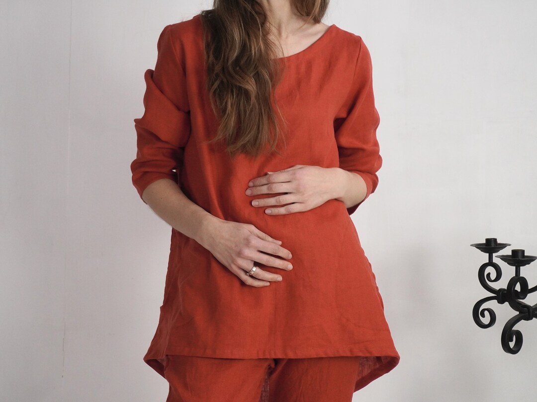 Tunique en lin avec poches. Haut à manches longues en lin. Haut avec ...