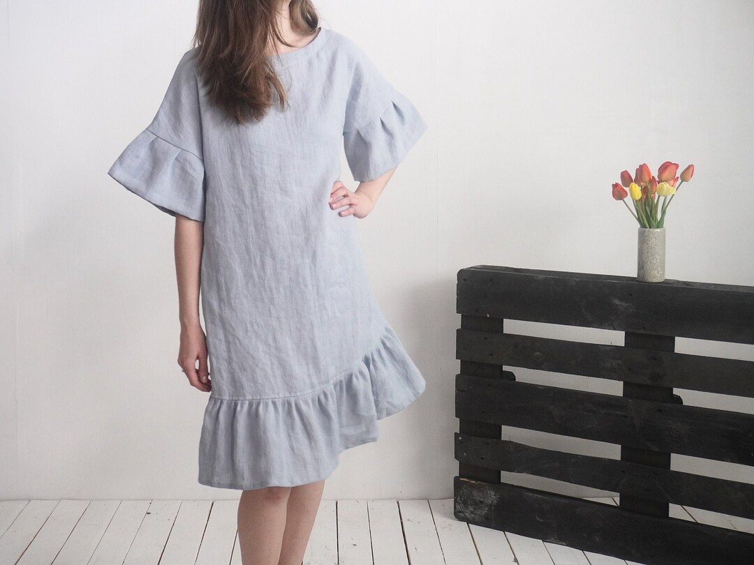 Retro Linen Wedding Dress. Linen Ruffle Bridesmaid Dress. Ruffled ...