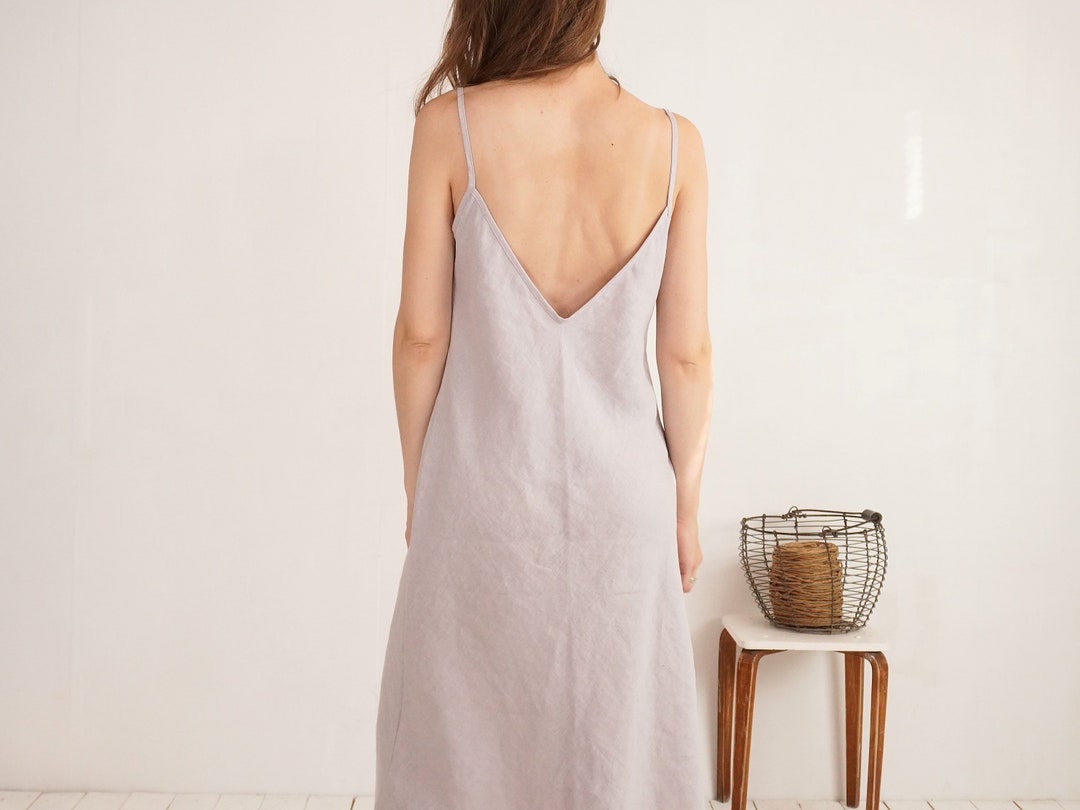 Open Back Linen Strap Dress. Deep V Back Linen Dress. Linen Sundress ...