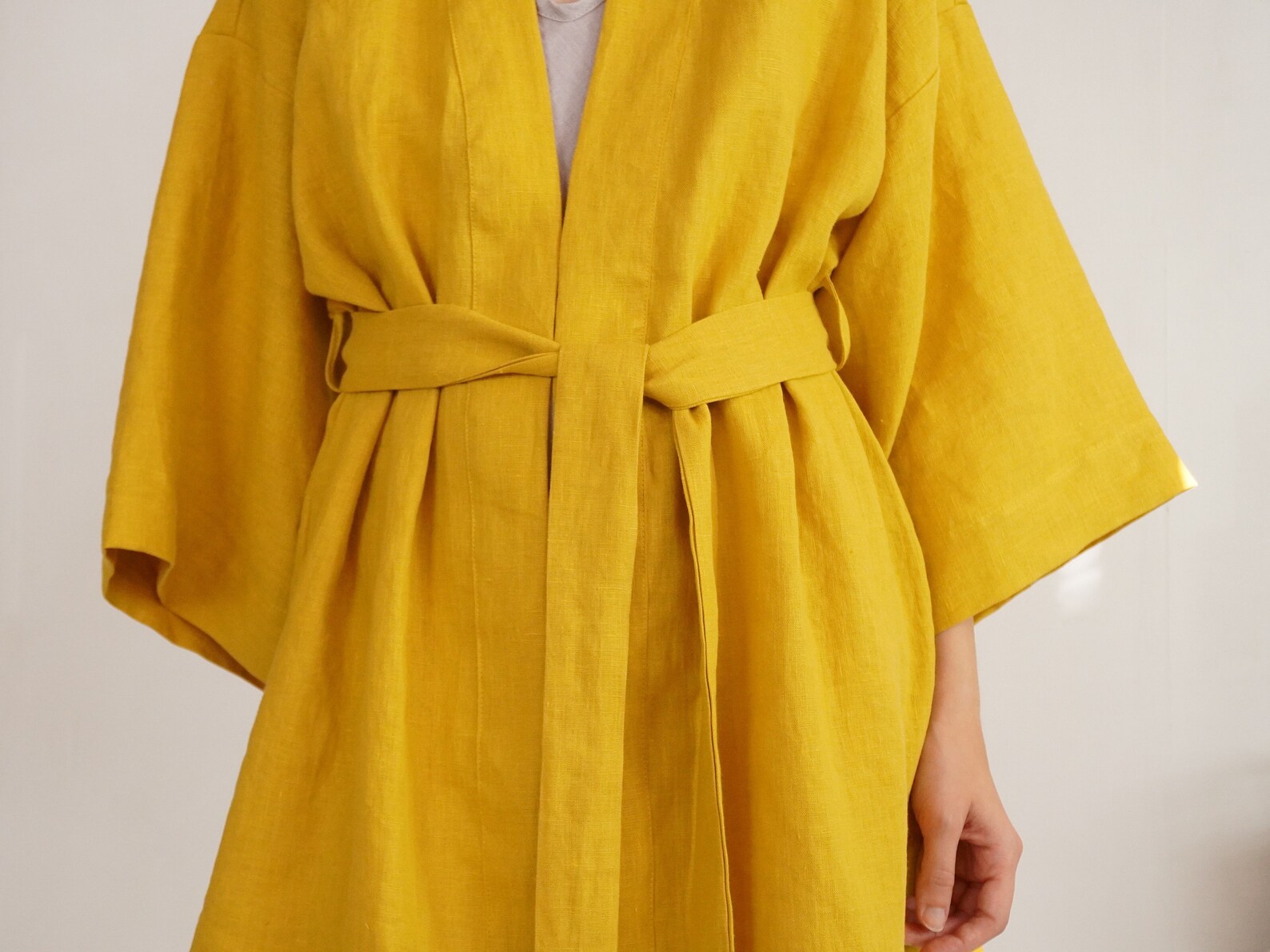 Linen Kimono Robe. Short Linen Robe. Soft Linen Lounge Wear. - Etsy