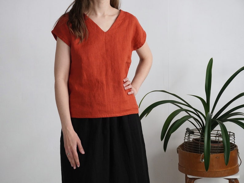 Linen Simple V-neck Top. Soft Linen Top. Washed Linen Blouse. Classic ...