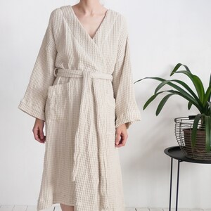 Long Waffle Linen Bathrobe. Long Linen Robe. Waffle Weave Absorbent ...