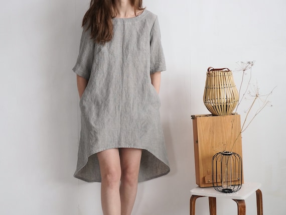 Linen Dress Longer Back. Linen Dress V-back. Casual Summer - Etsy