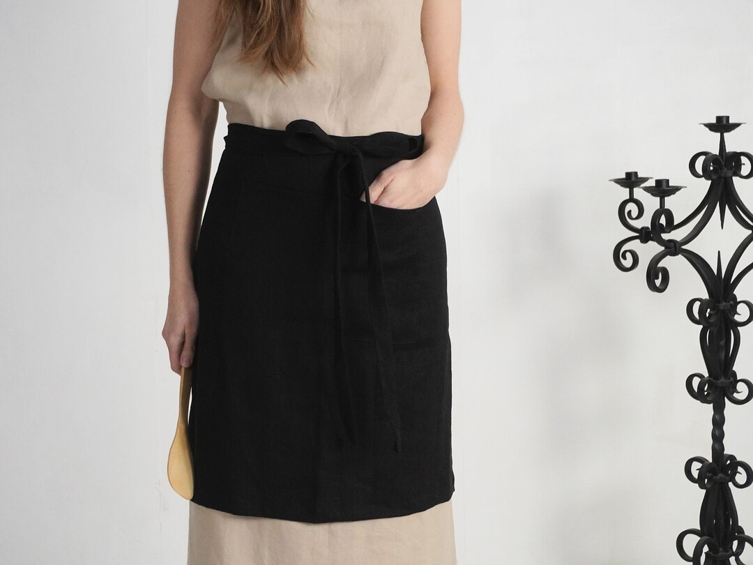 Half Linen Apron. Mens Apron. Midi Linen Apron. Unisex Soft Linen Apron ...