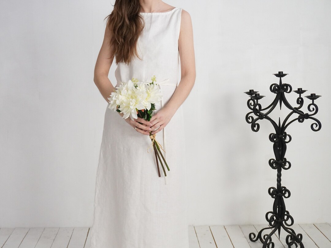 Linen Open Back Wedding Dress. Linen Long Wedding Dress. Linen Beach ...