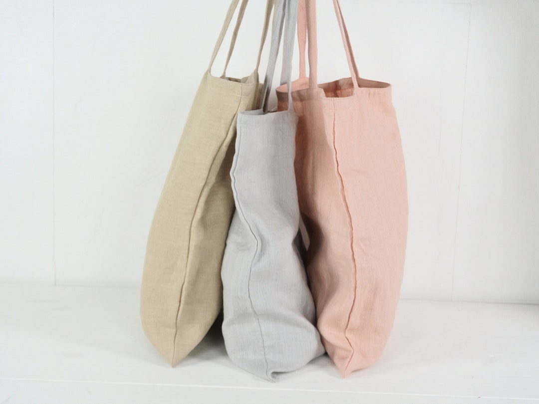 Linen Tote Bag. Natural Linen Bag. Linen Shoulder Bag. Natural Shopping ...