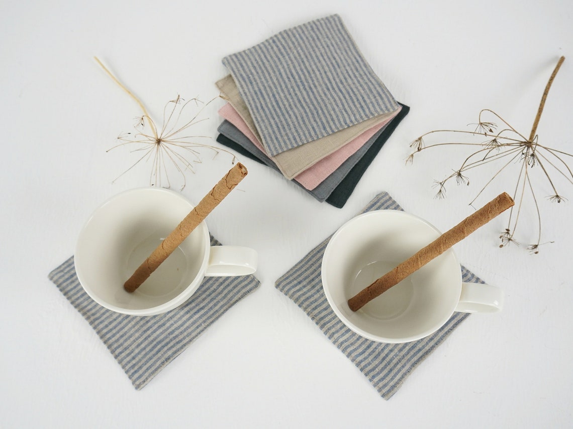 Linen Coaster Set of 6 8 10 12. Natural Linen Coasters. Washed Soft ...