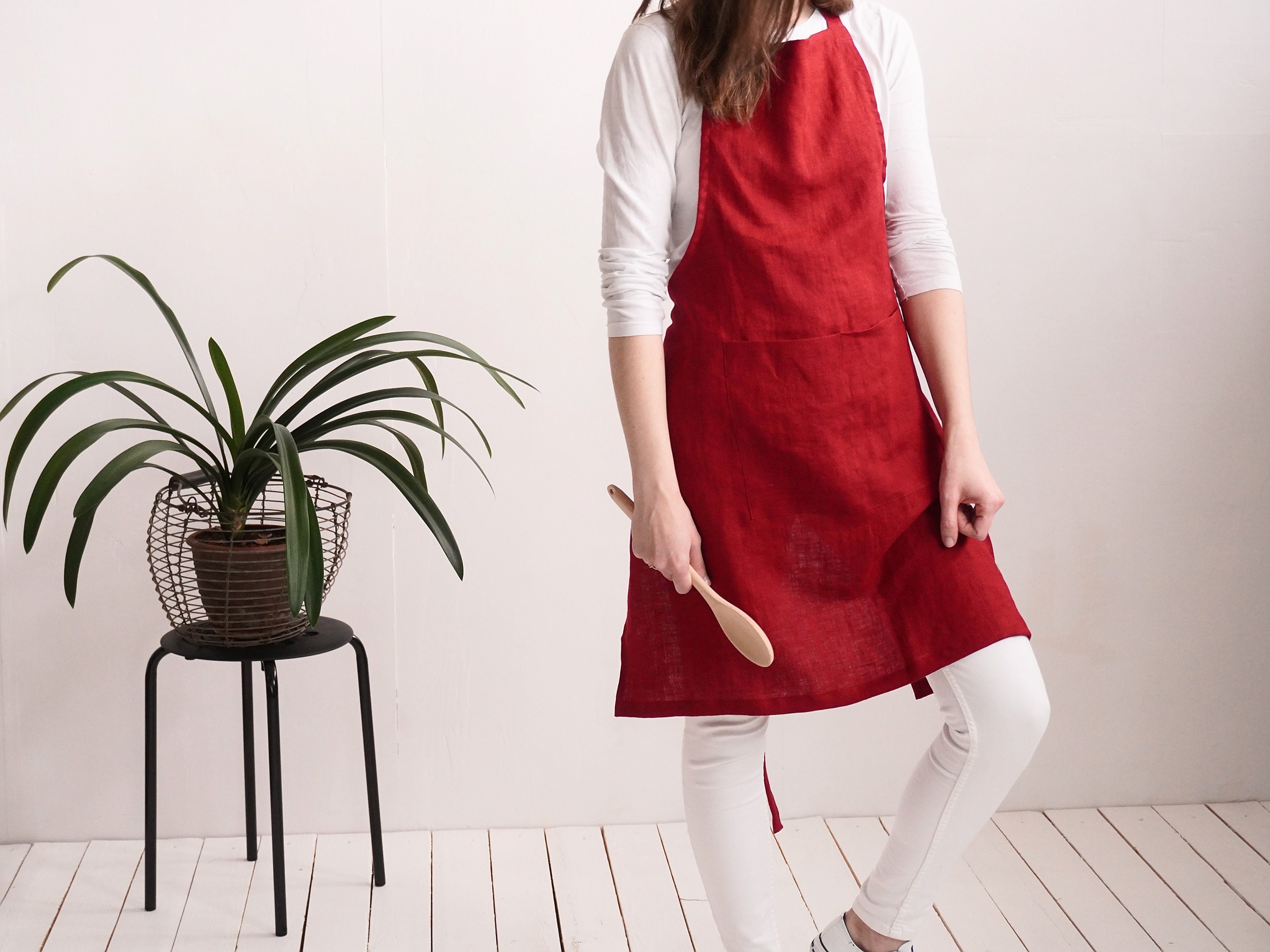Linen Apron. Full Linen Apron With Pockets. Soft Linen Kitchen Apron ...