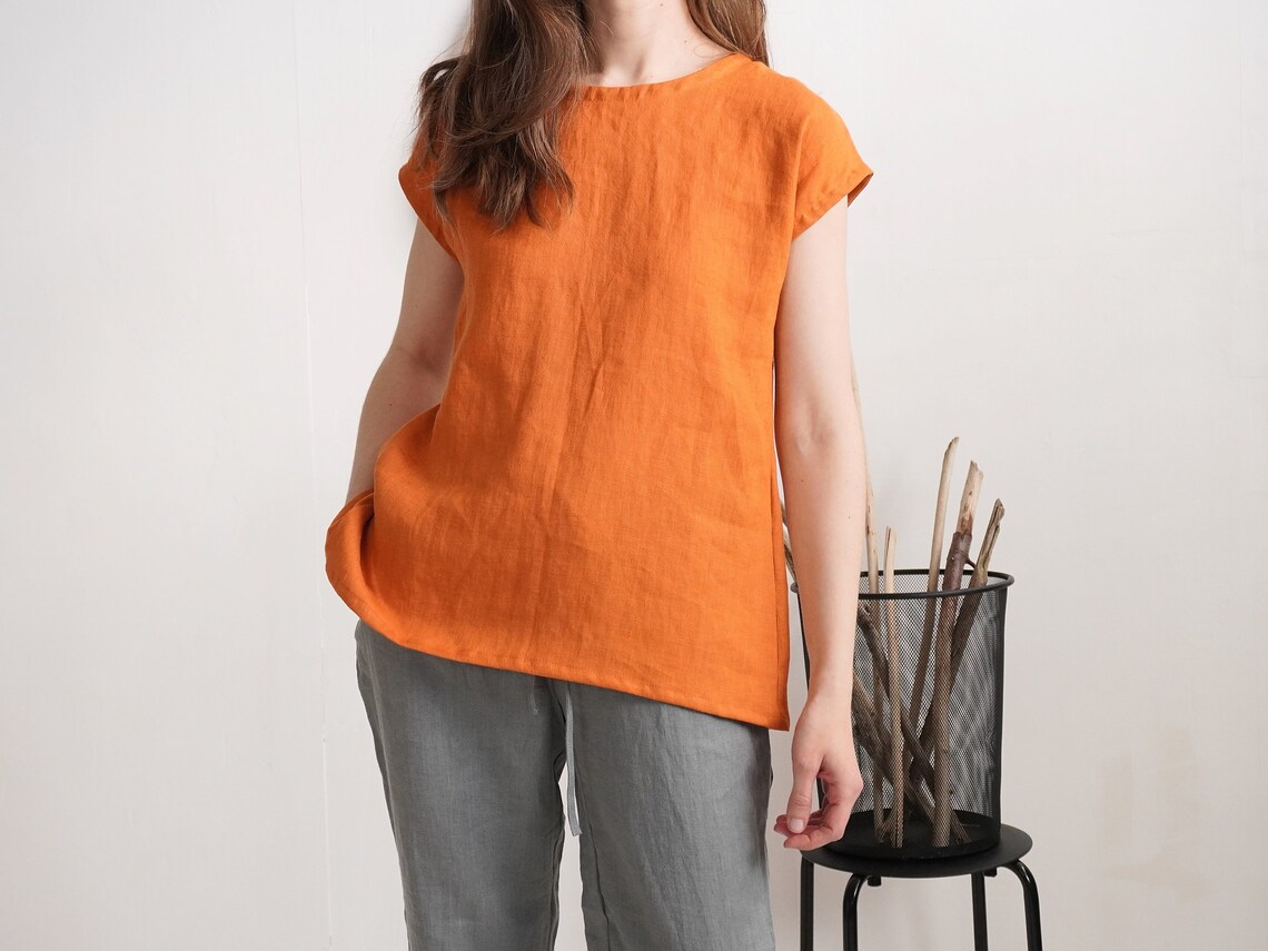 Linen Split Back Blouse. Washed Linen Top. Linen Top With - Etsy