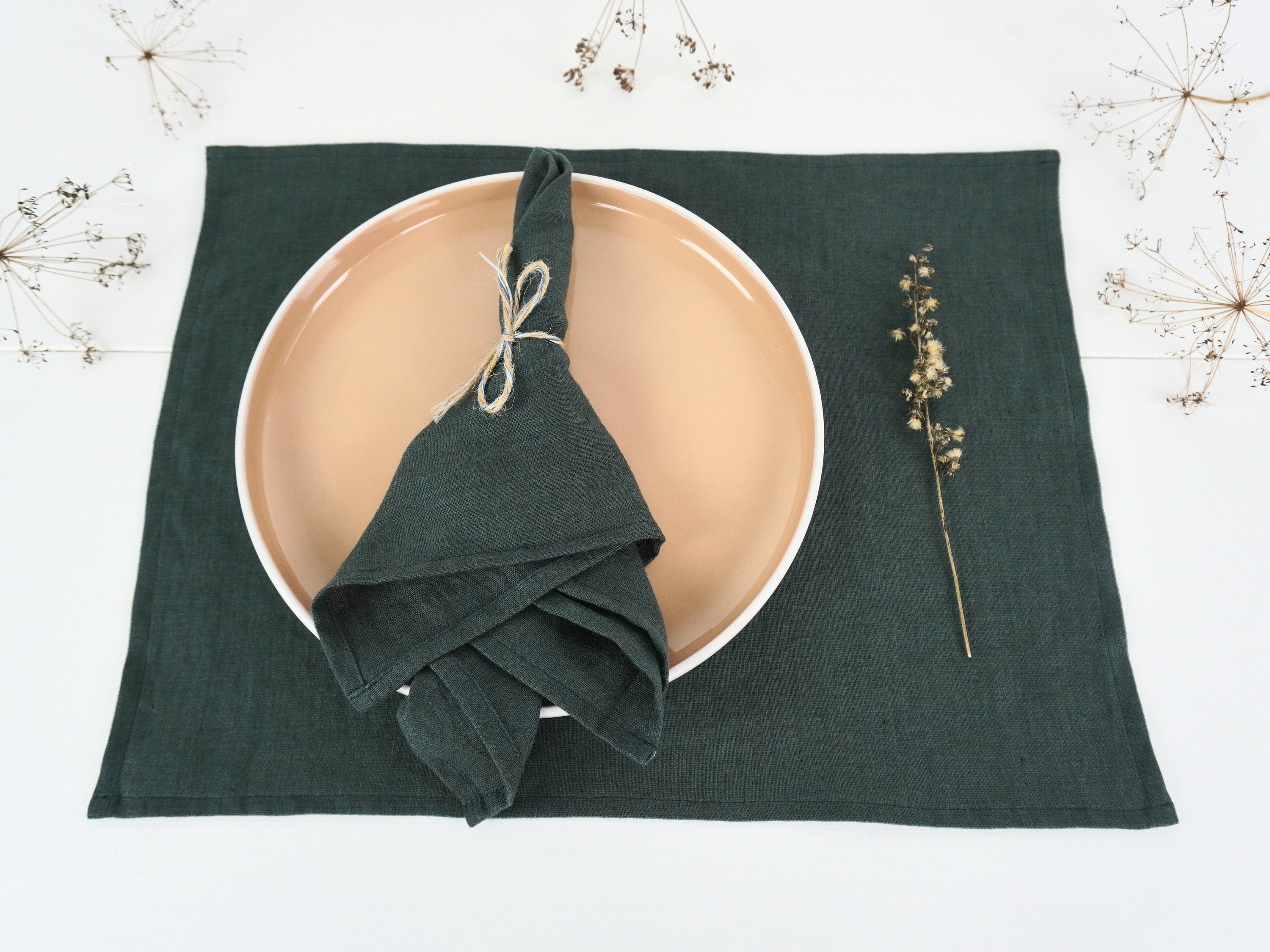 Linen Placemats. Natural Stonewashed Linen Placemat Set. Linen Placemat ...