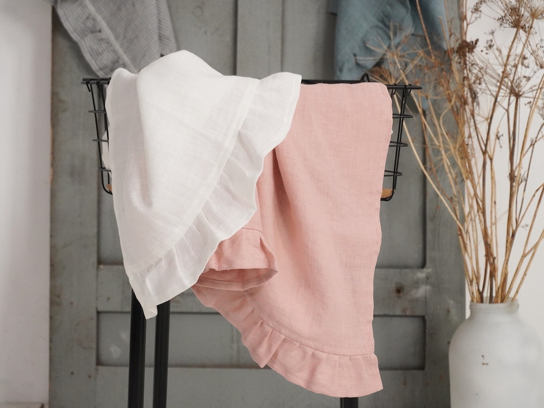 Linen Ruffle Tea Towel. Linen Kitchen Towel. Natural Ruffled Dishcloths ...