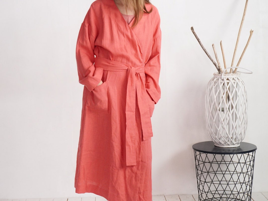 Linen Unisex Bath Robe. Long Linen Robe. Washed Linen Bath Robe. Soft ...