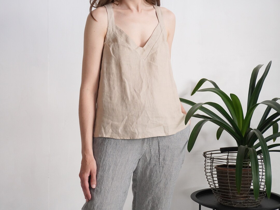 Cross Back Linen Top. Minimal Linen Top. Linen Slip Blouse. Summer ...