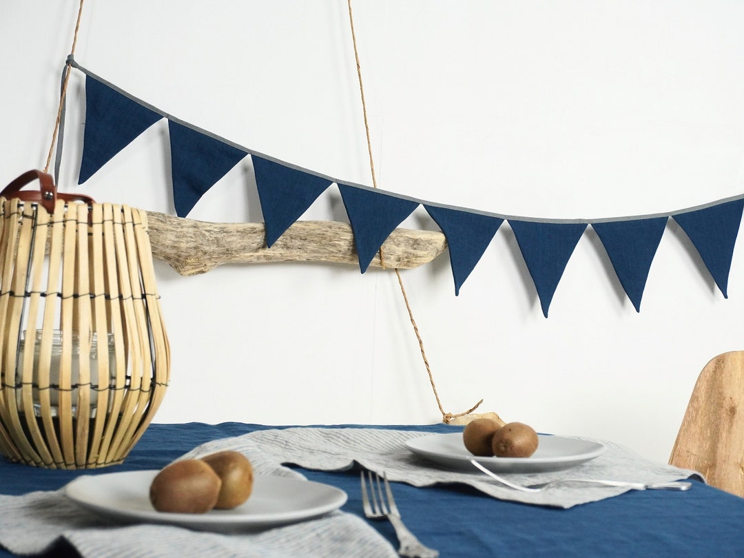 Banderín de lino. Decoración de pared con banderines de lino. - Etsy España