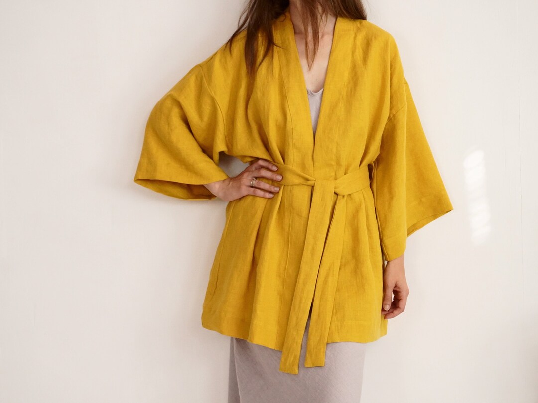 Linen Kimono Robe. Short Linen Robe. Soft Linen Lounge Wear. Washed ...