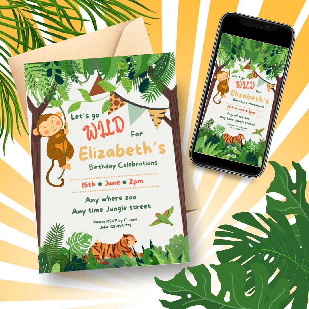 Let’s Go Wild Invitation, Jungle Birthday Invitation and Mobile Invite ...