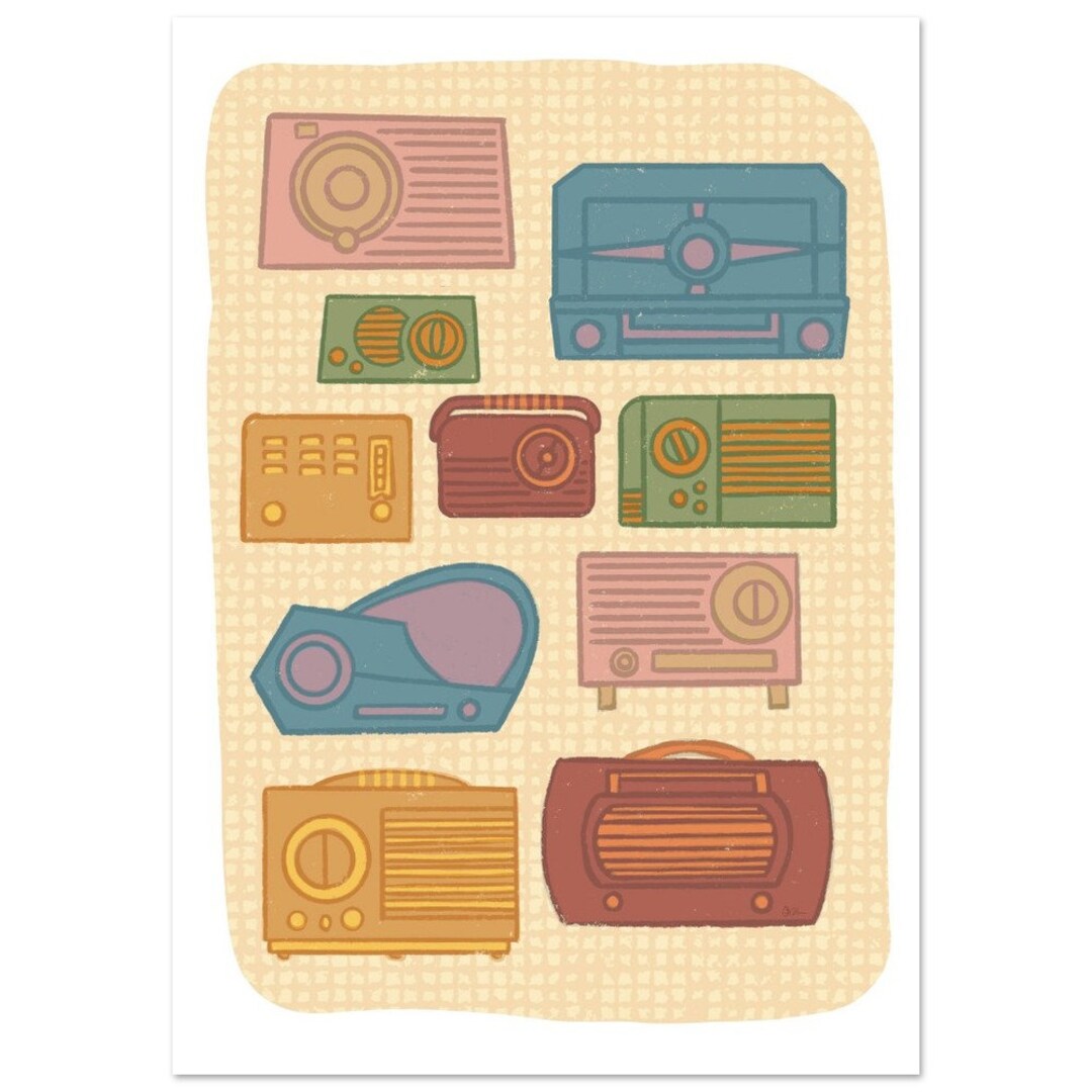Retro Radio, Vintage Radios, Hand Drawn Illustration, Wall Art, Groovy ...