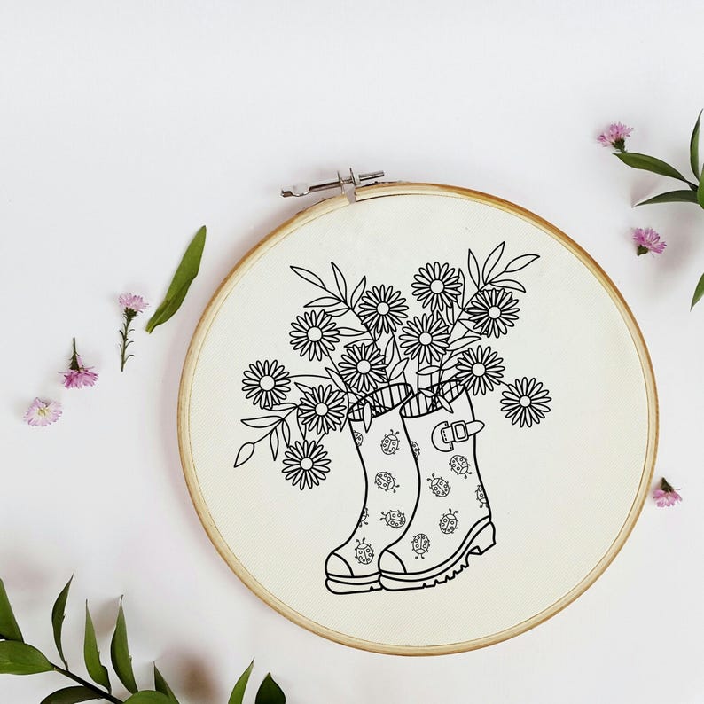 Daisy and Ladybug Welly Boots Embroidery Pattern (PDF Download) - Etsy