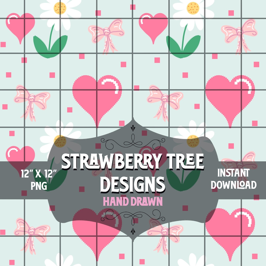 Pixel Perfect Pattern With Pixel Blocks Hearts and Flowers, Coquette ...