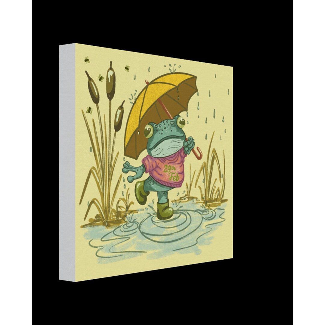 Hoppy Leap Year, Frog Illustration, Home Decor, Frog Rainy Day Art. - Etsy