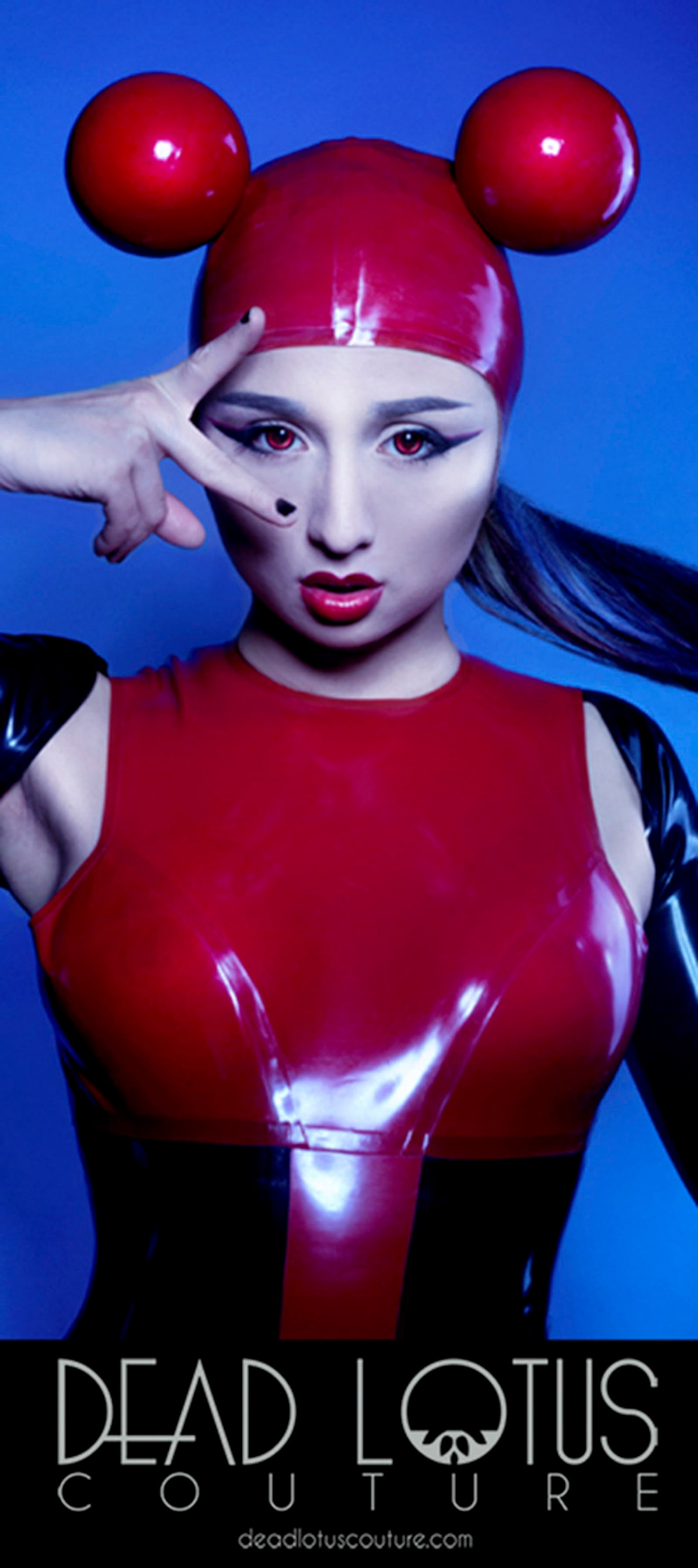 MUS Open Face Hood Red Latex Hood With Round Mouse Ears With Optional ...