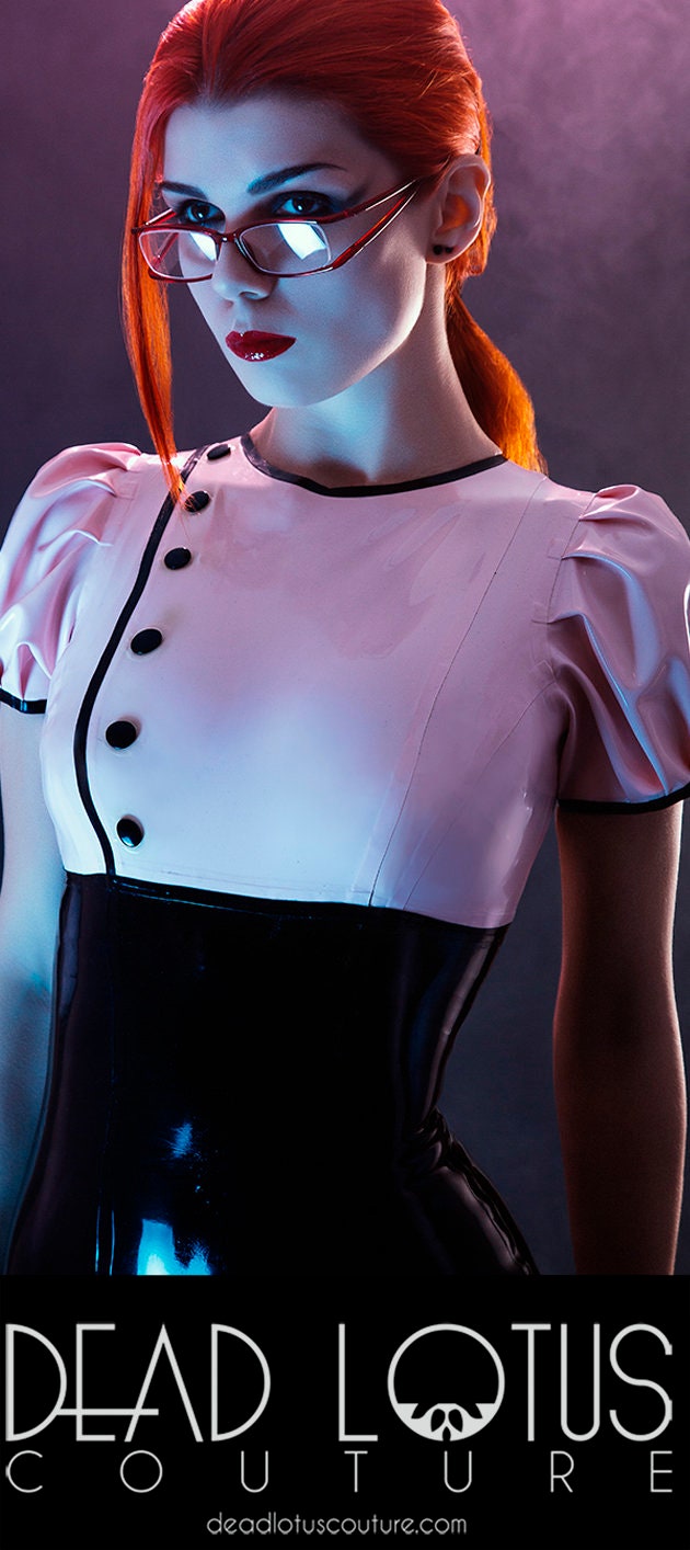 ELECTRIKA MAD Dress – Black & Pink Latex High Waist Dress With Puffy ...