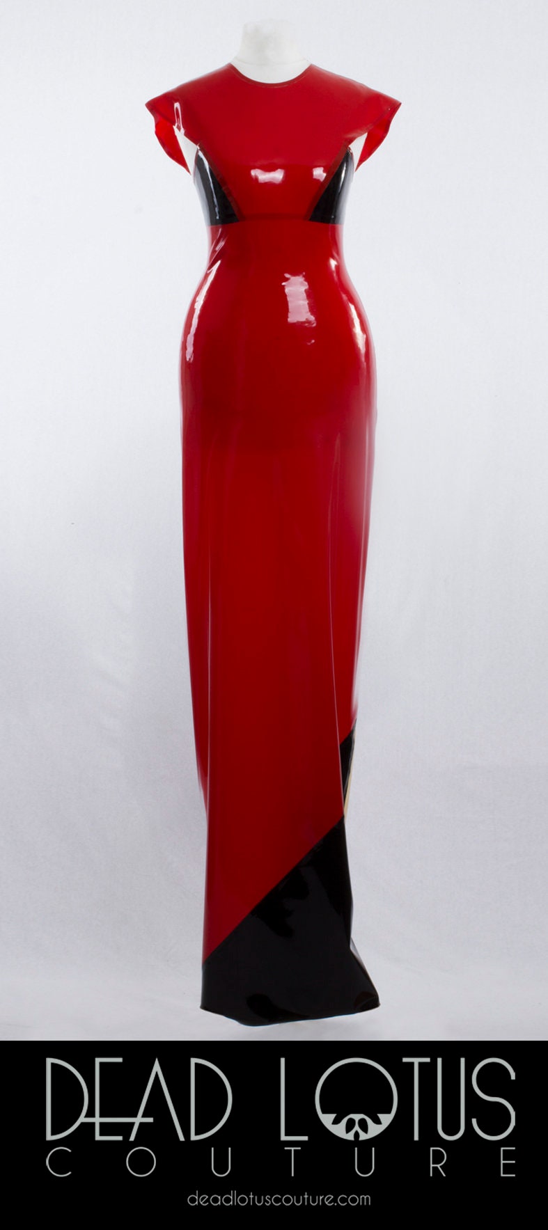 NASHKA Dress Red & Black Latex Long Gown Dress With - Etsy