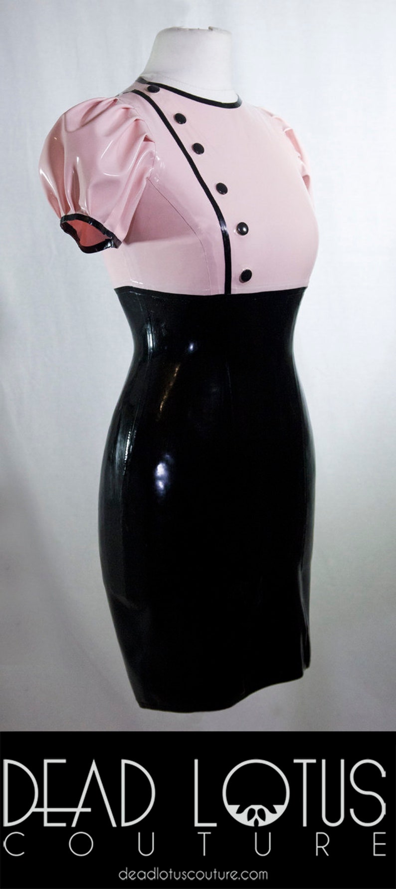 ELECTRIKA MAD Dress – Black & Pink Latex High Waist Dress With Puffy ...