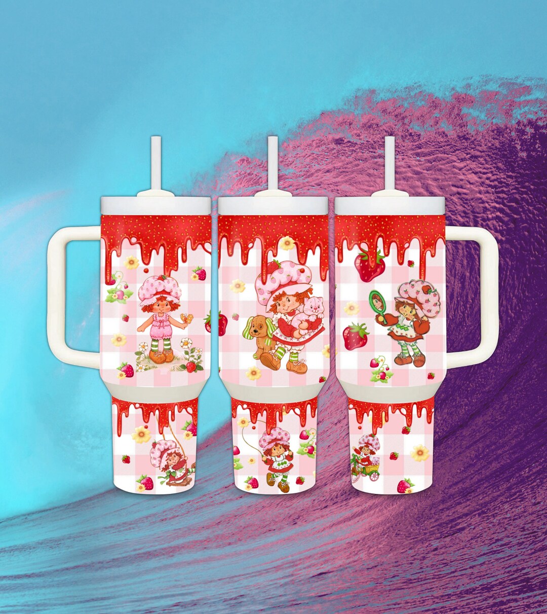40oz Strawberry Shortcake Gingham Vintage Quencher Tumbler Dupe