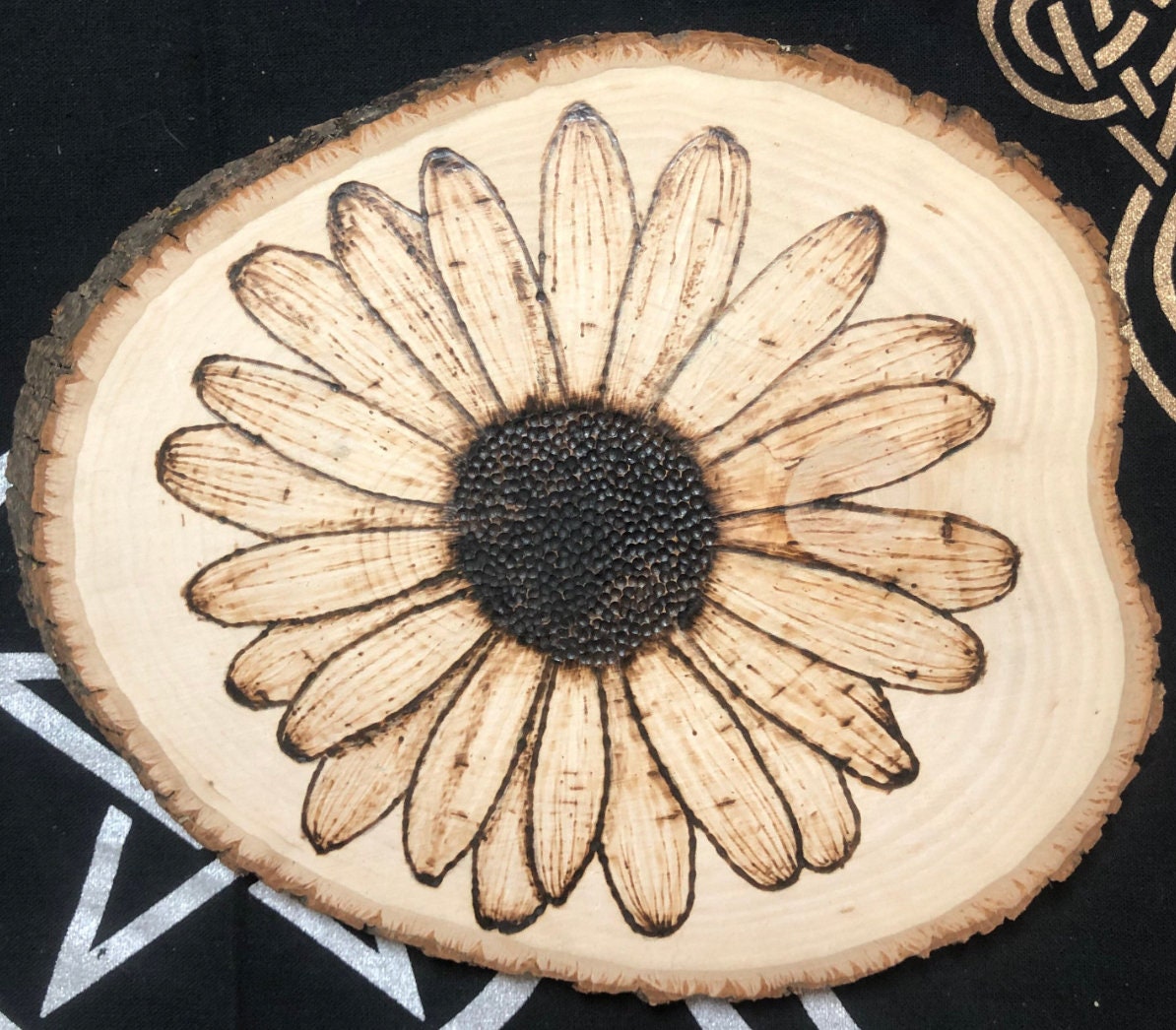 Wood Burning of a Sunflower on Wood Slab-pyrography-litha - Etsy