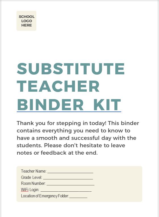 Editable Substitute Teacher Binder | Printable Sub Binder Kit | Calm ...
