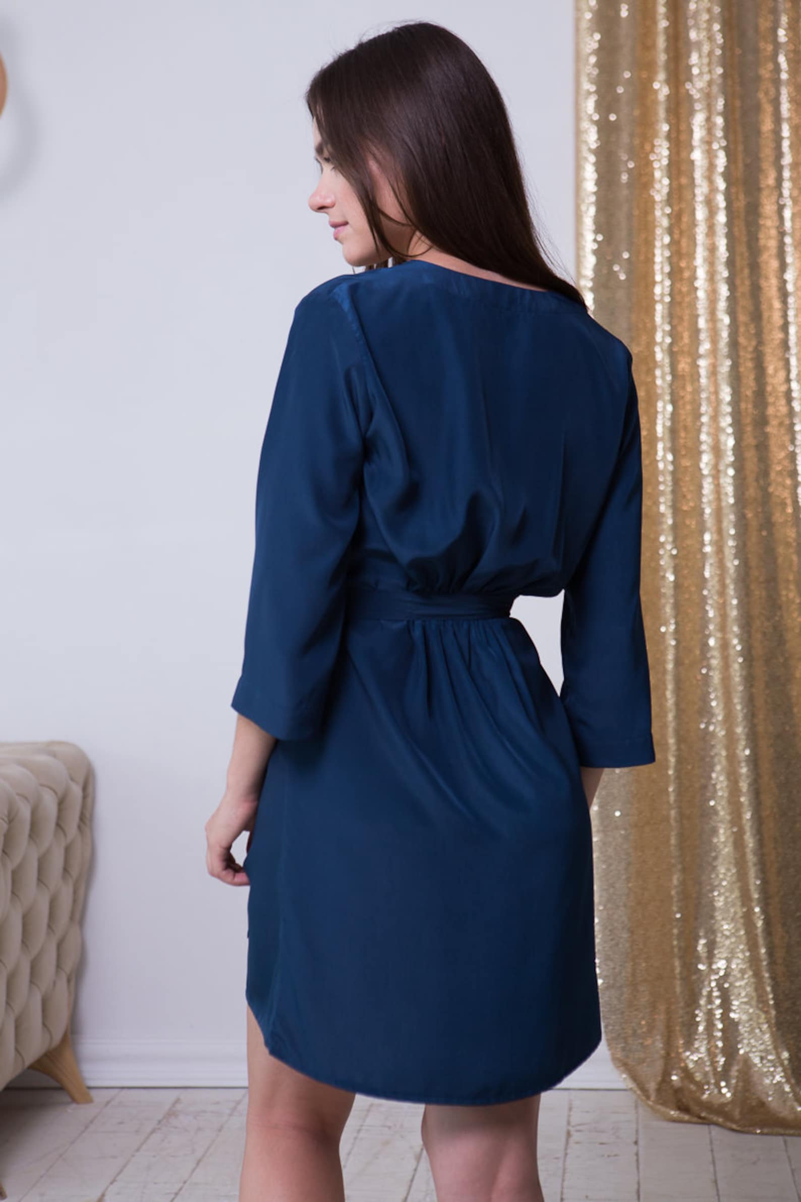 Navy Satin Robes Blue Bridesmaid Robes Navy Satin Bridal | Etsy