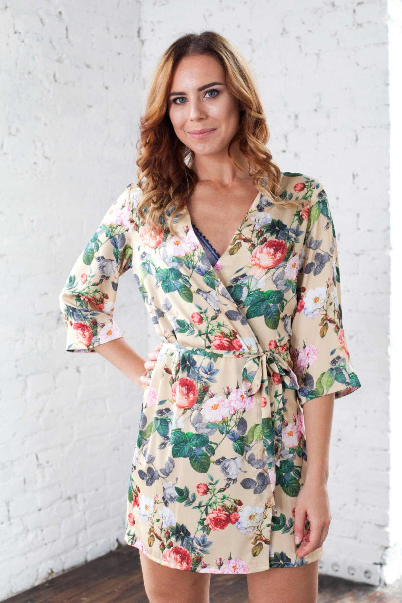 Floral Satin Robe Floral Robe Satin Kimono Robe Wedding | Etsy