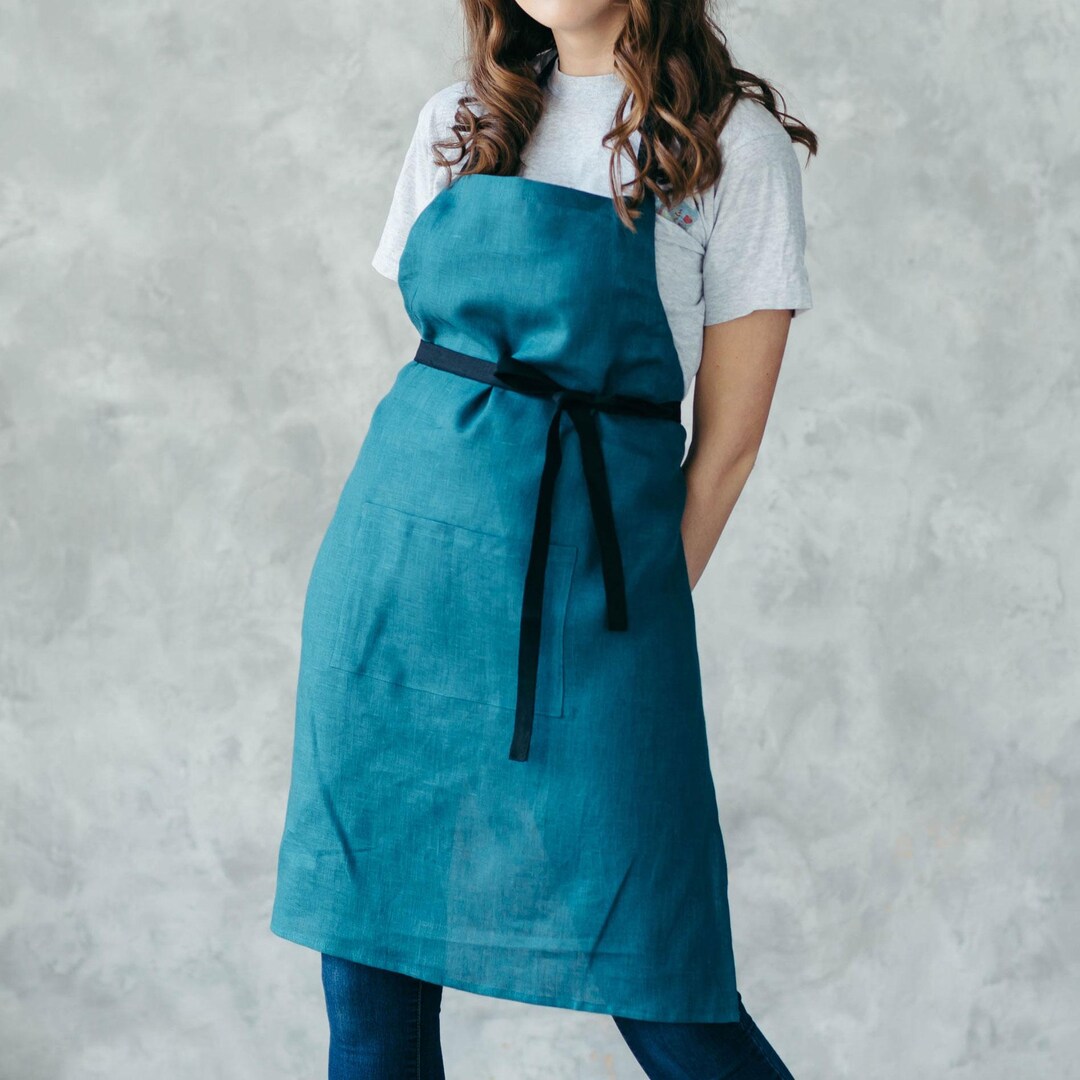 Pure Linen Apron With Pockets - Natural Linen Cafe Apron - Unisex ...