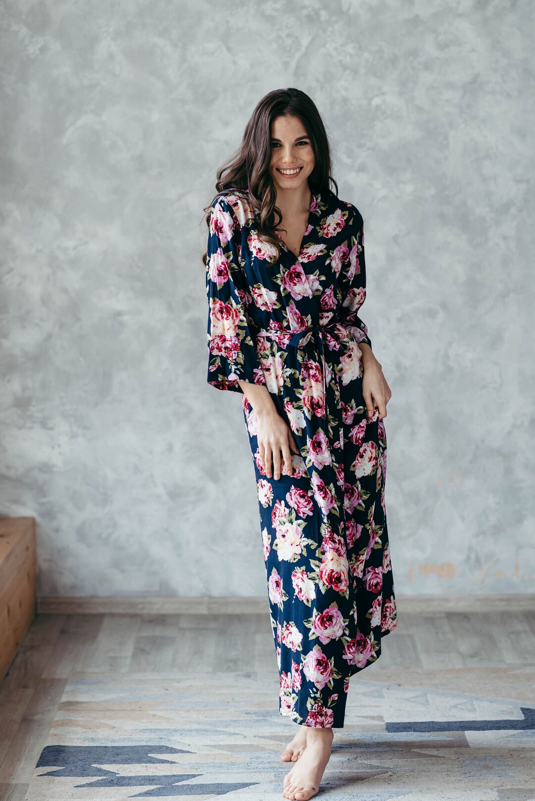 Long Floral Robe - Wedding Robe - Natural Robe - Robe for Bride and ...