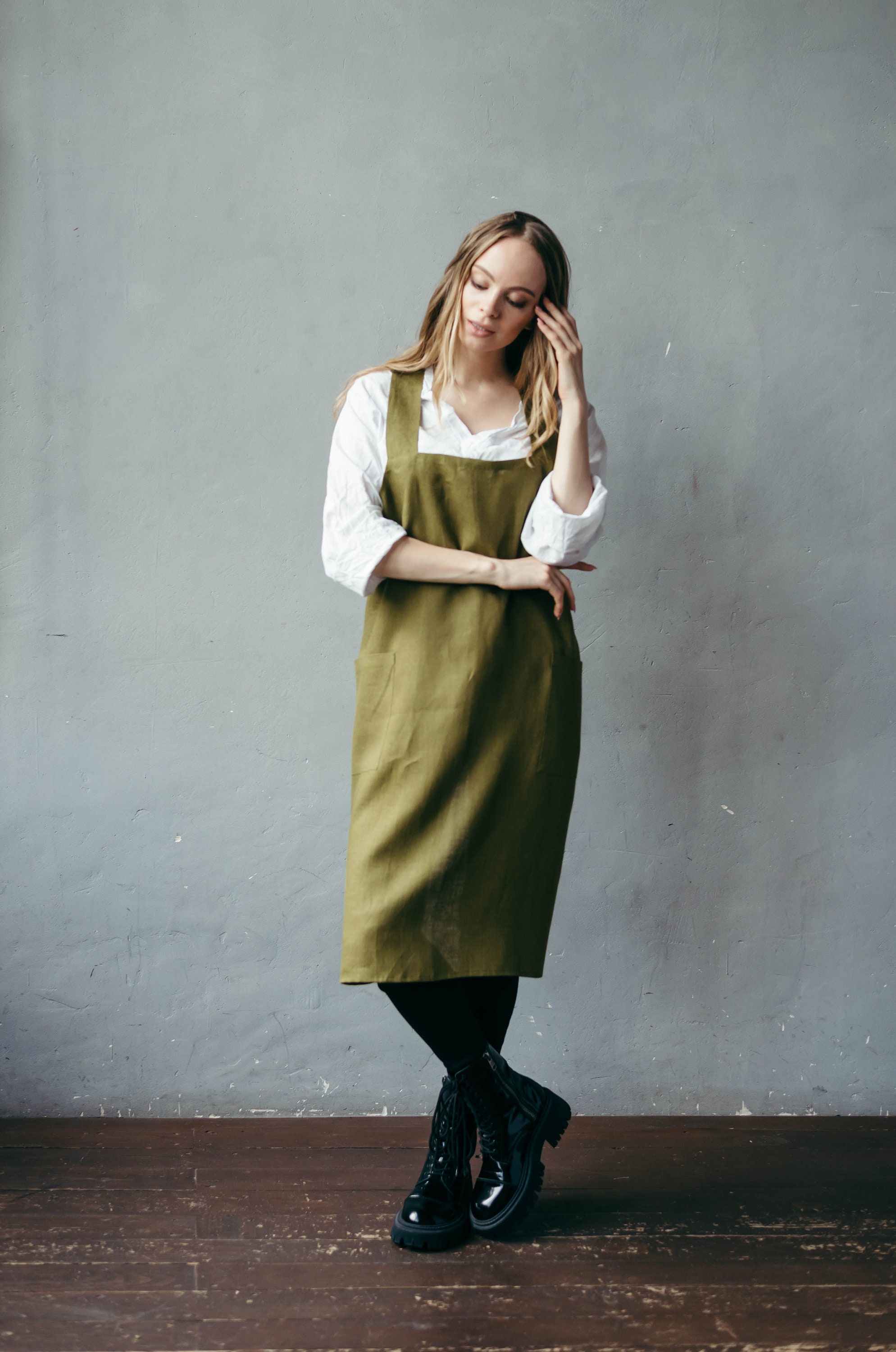 Cross Back Apron - Japanese Apron - Pure Linen Pinafore Apron - Artist ...