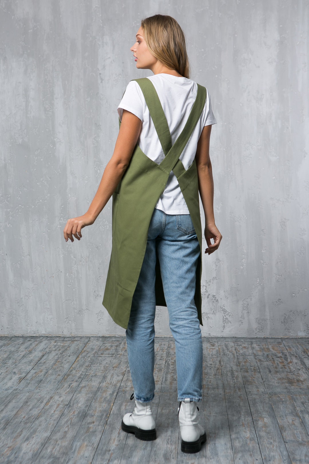 Women's Smock Apron Pinafore Apron Artist Smock Japanese Apron Cotton ...