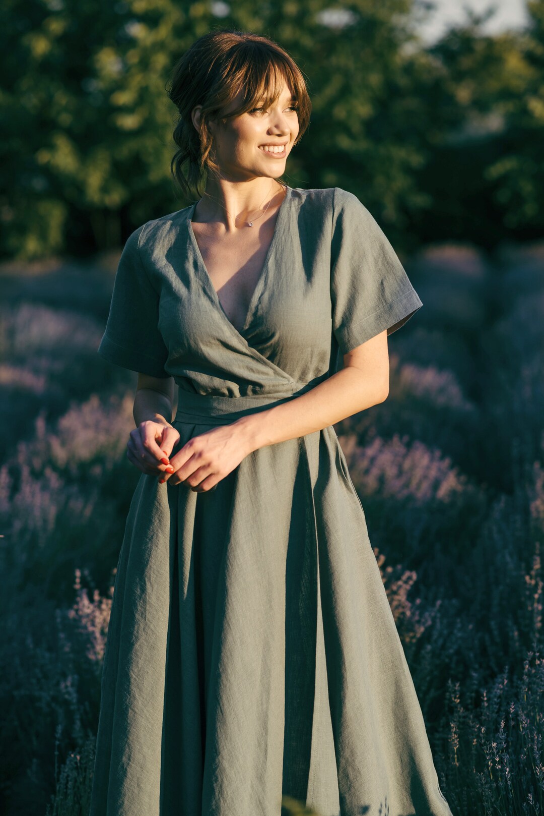 Linen Wrap Dress Midi Linen Dress Long Linen Dress Pure Linen ...