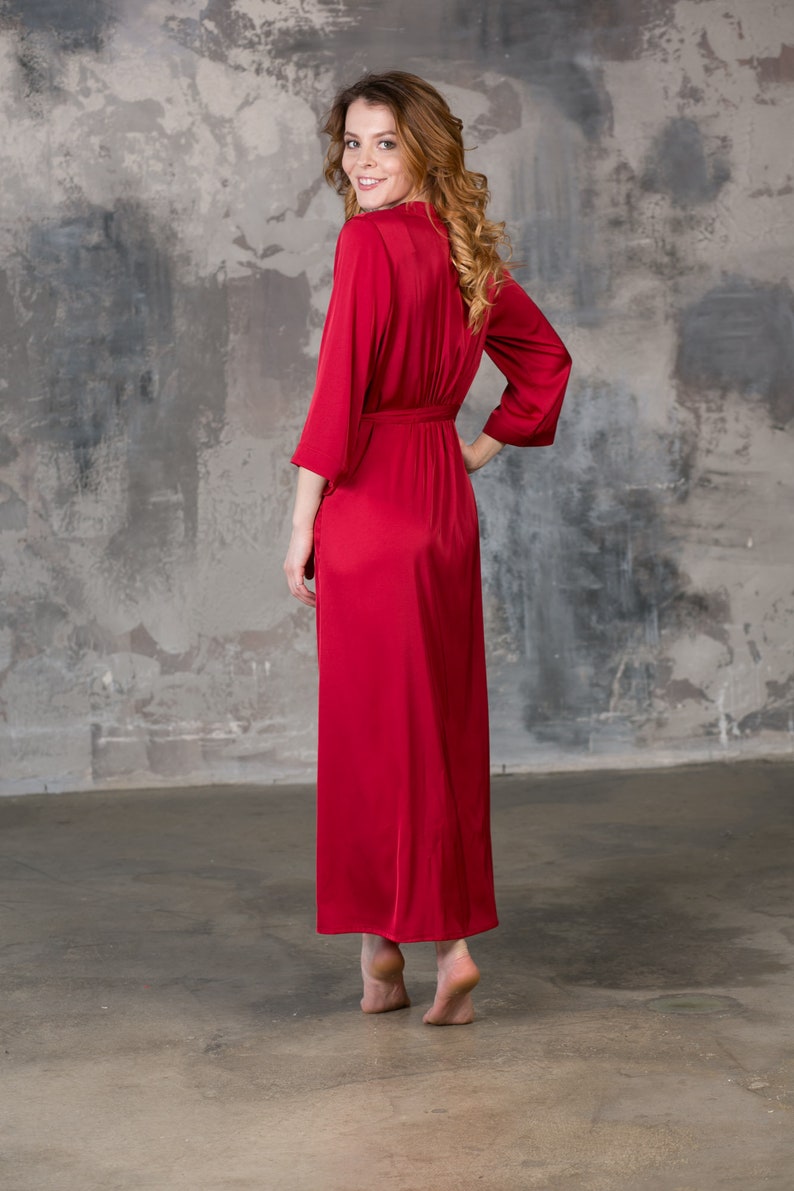 Red Robe Red Dressing Gown Red Satin Robe Red Bridesmaid | Etsy