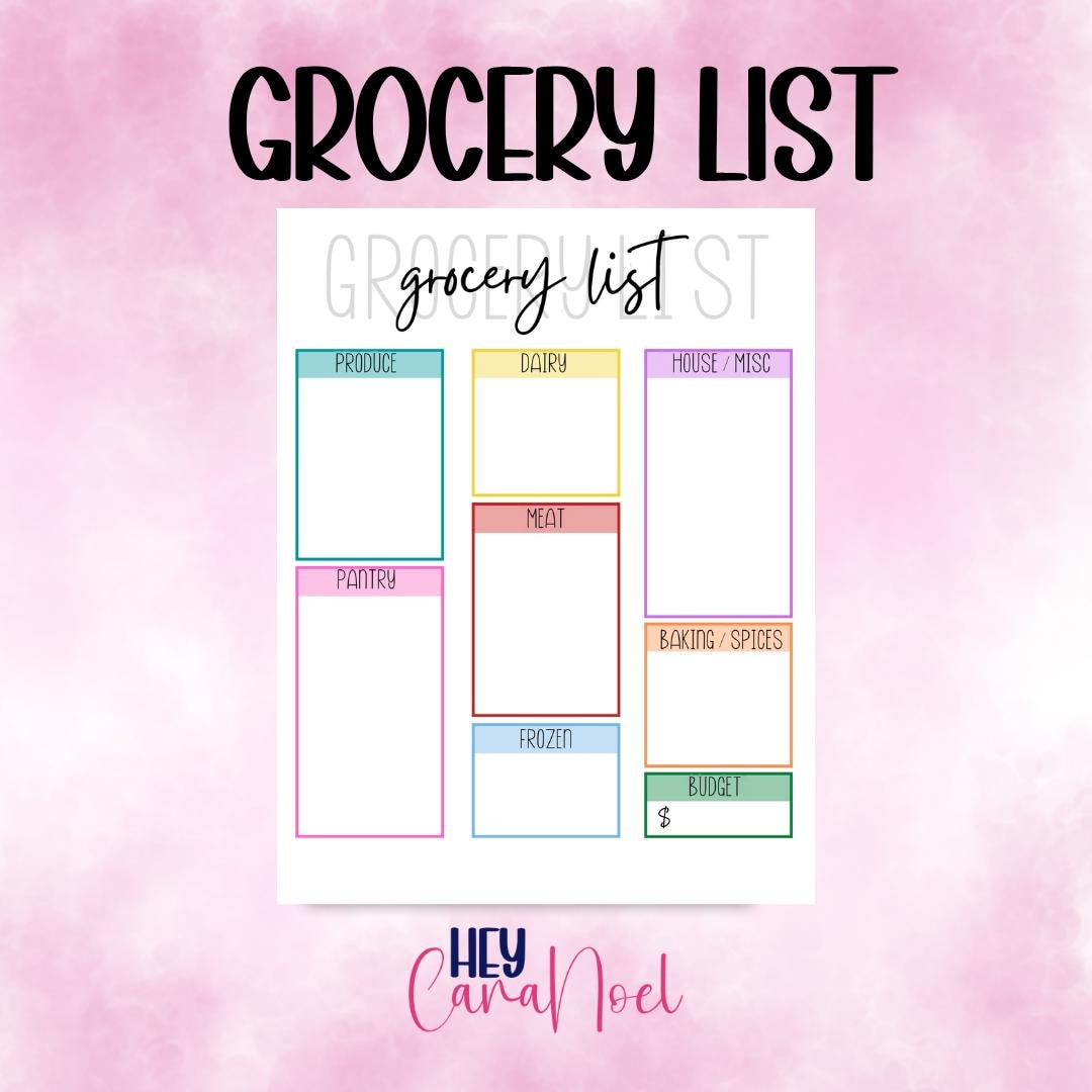 Colorful Grocery List Printable | Digital Download Shopping List - Etsy