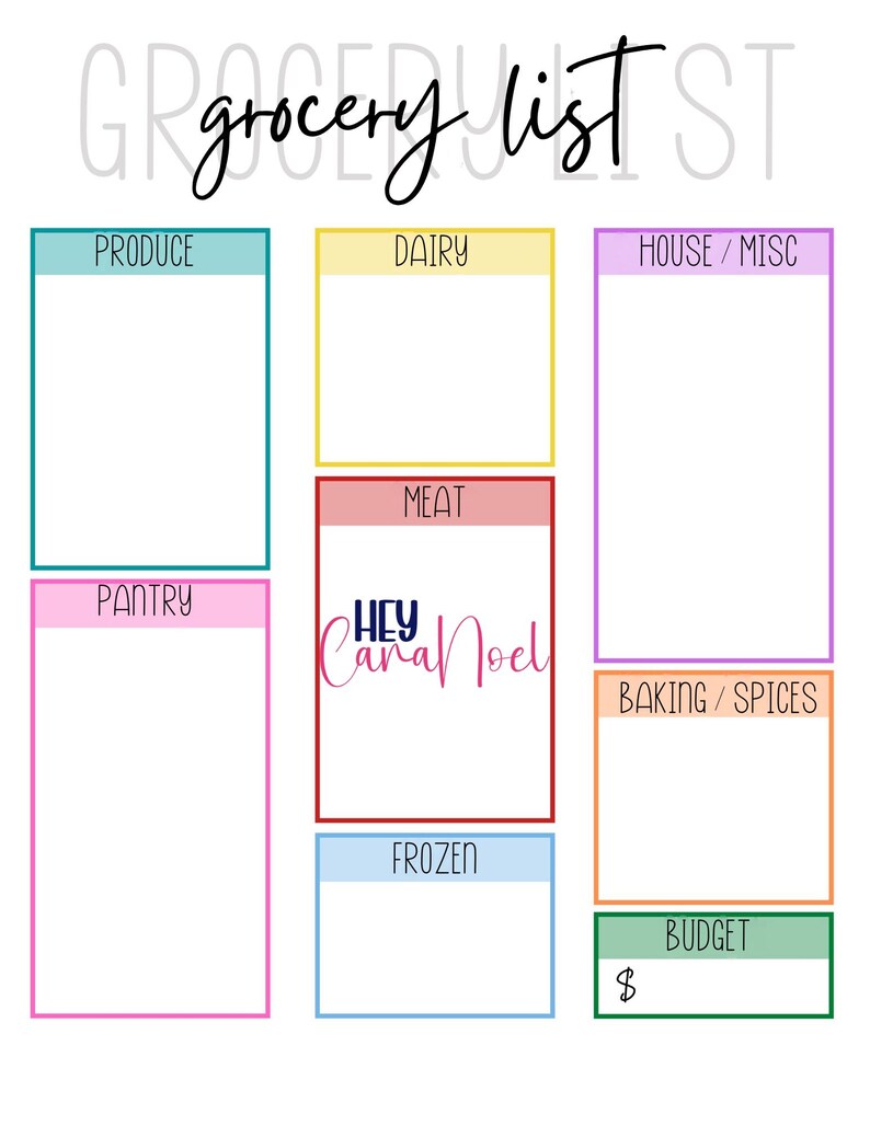 Colorful Grocery List Printable | Digital Download Shopping List - Etsy