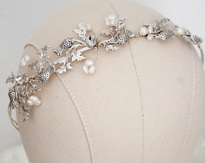 POLLY //silver Scottish Thistle Bridal Tiara Wedding Headband Bridal ...
