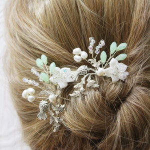 ELEANOR // Silver Green Scottish Thistle Hair Pins, Bridesmaid Hair ...